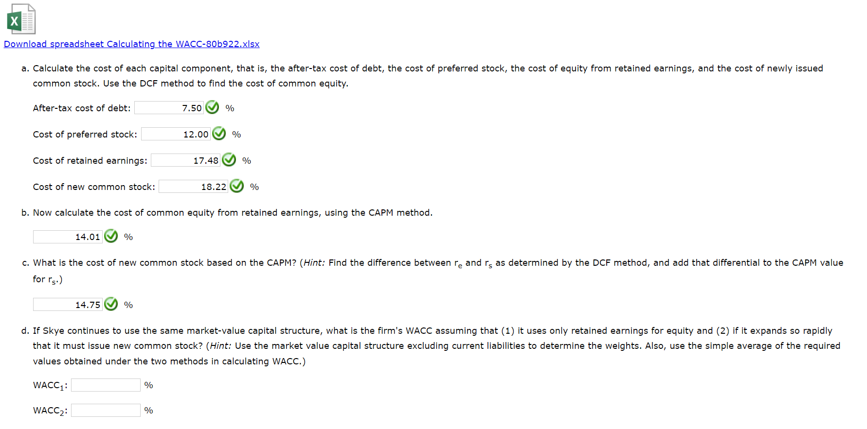 Solved Excel Activity: Calculating the WACC Here is the | Chegg.com
