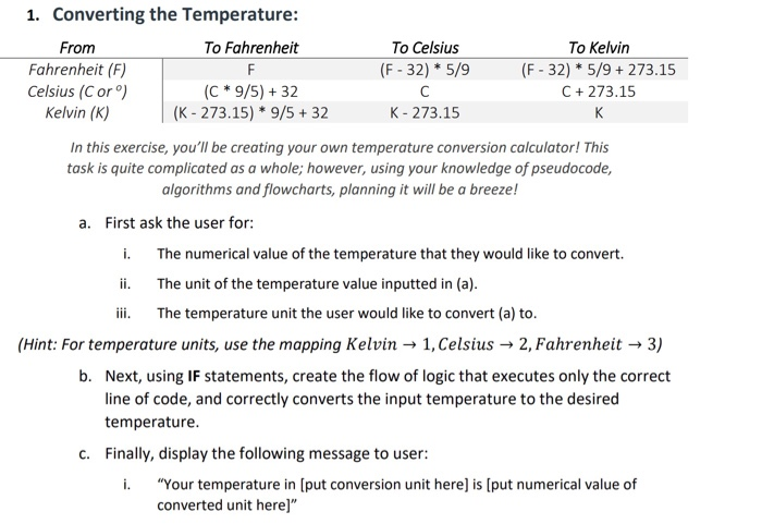 Solved 1. Converting the Temperature: From Fahrenheit (F) | Chegg.com