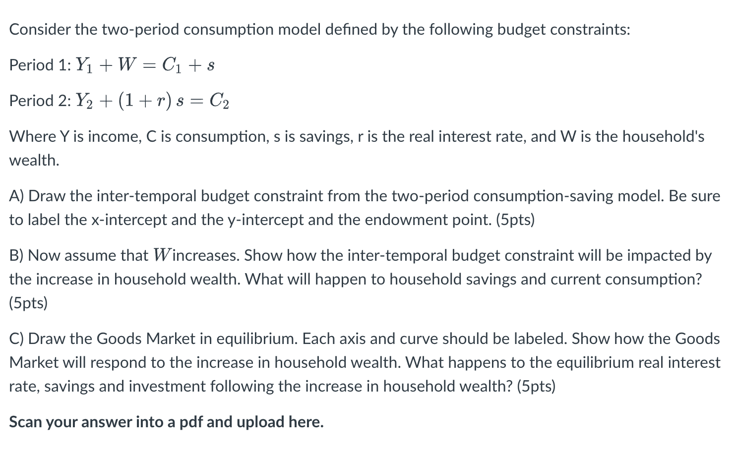 Solved Consider the two-period consumption model defined by | Chegg.com