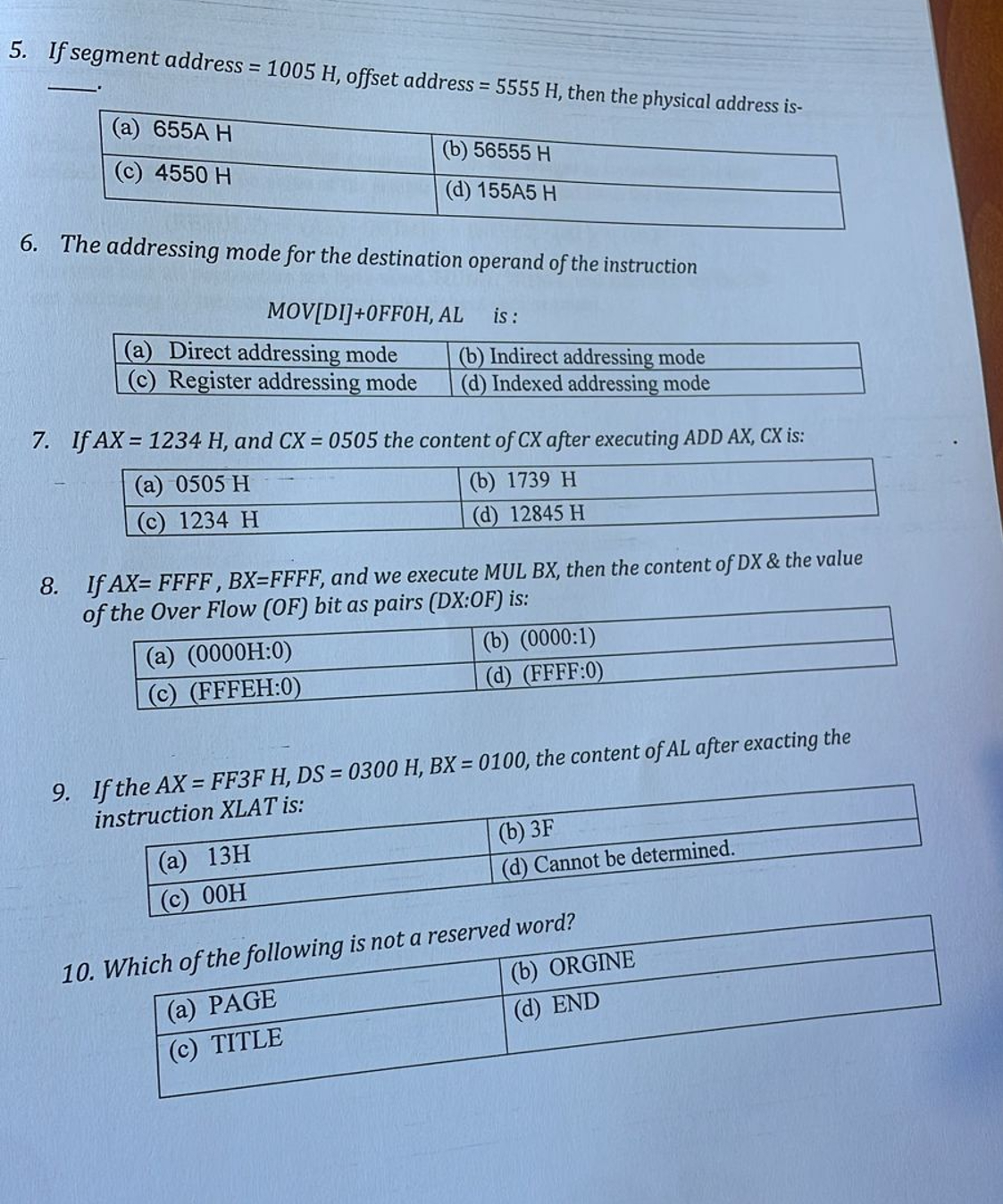 Solved If segment address =1005H, ﻿offset address =5555H, | Chegg.com