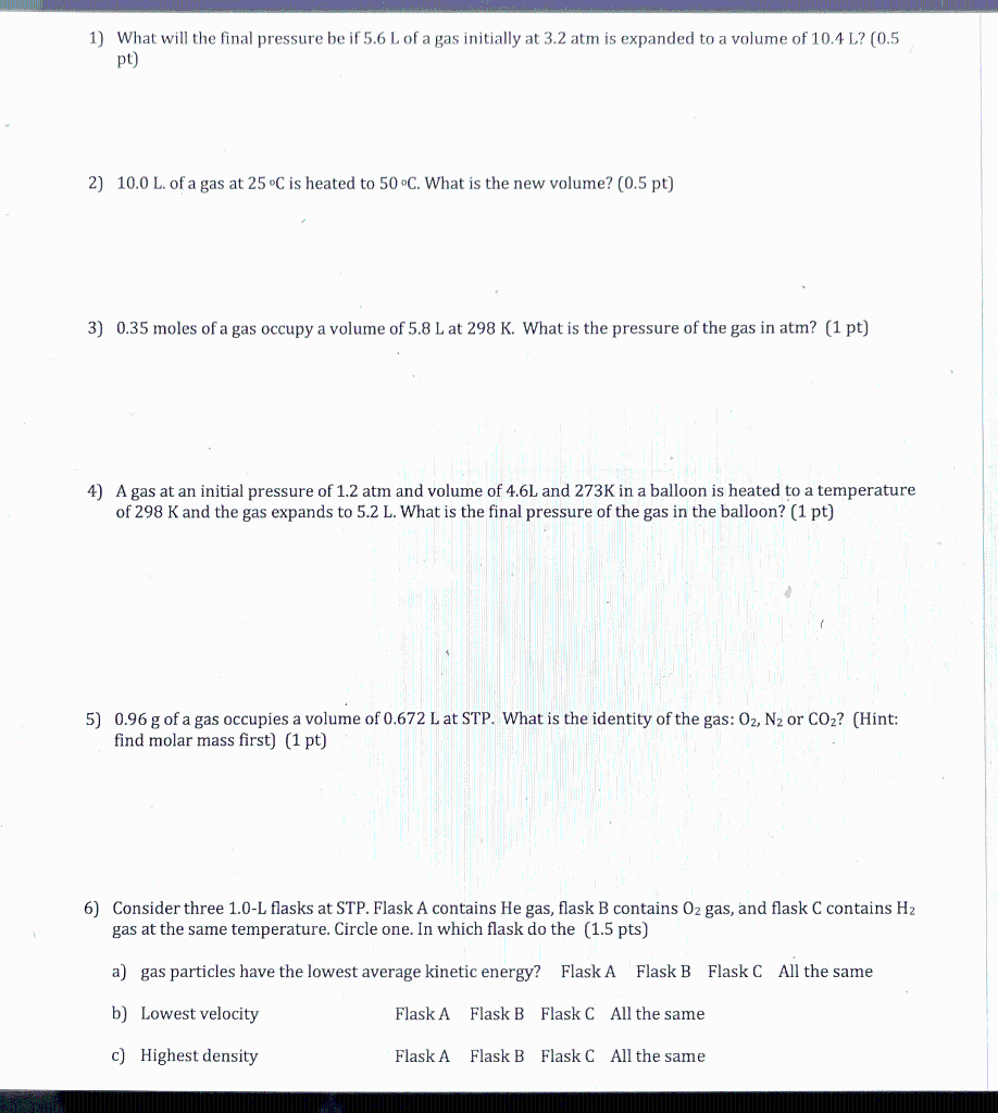 Solved 1) What will the final pressure be if 5.6 L of a gas | Chegg.com