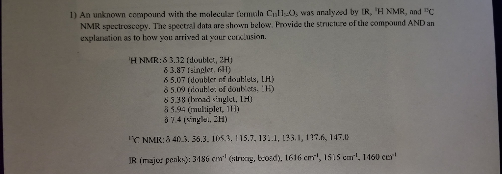 Solved 1) An unknown compound with the molecular formula | Chegg.com