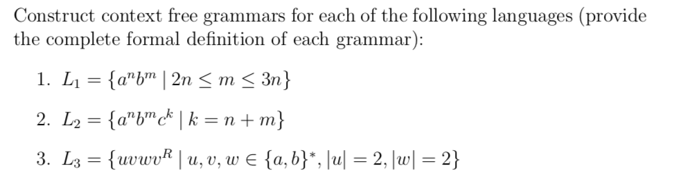 Solved Construct context free grammars for each of the | Chegg.com