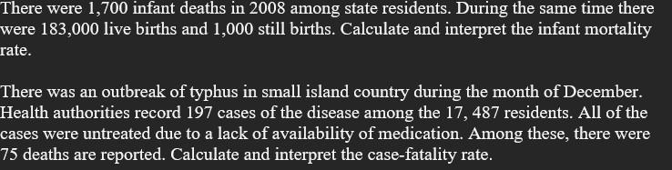 Solved Hello! How do i calculate the infant mortality rate | Chegg.com