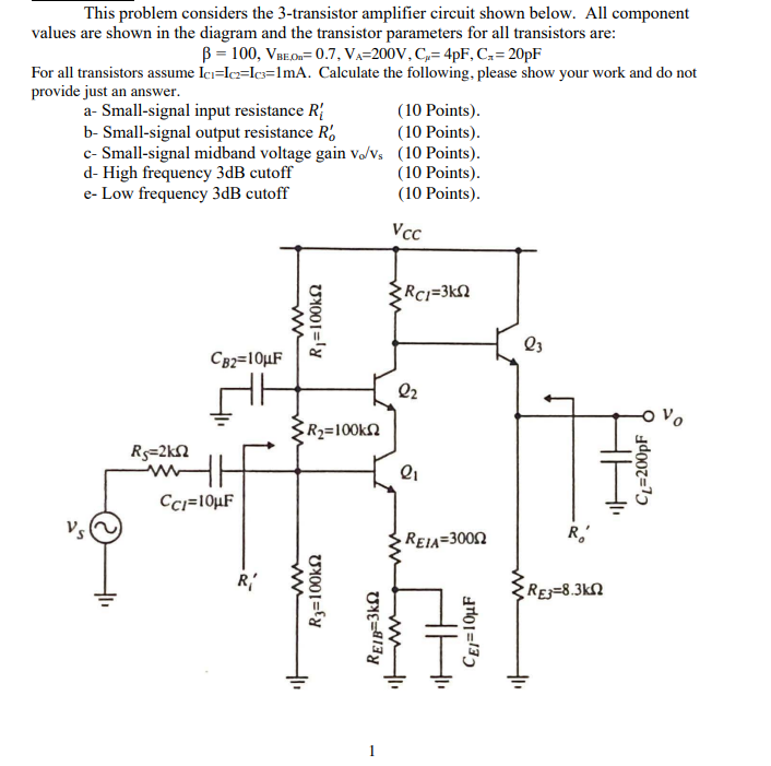 This problem considers the 3-transistor amplifier | Chegg.com