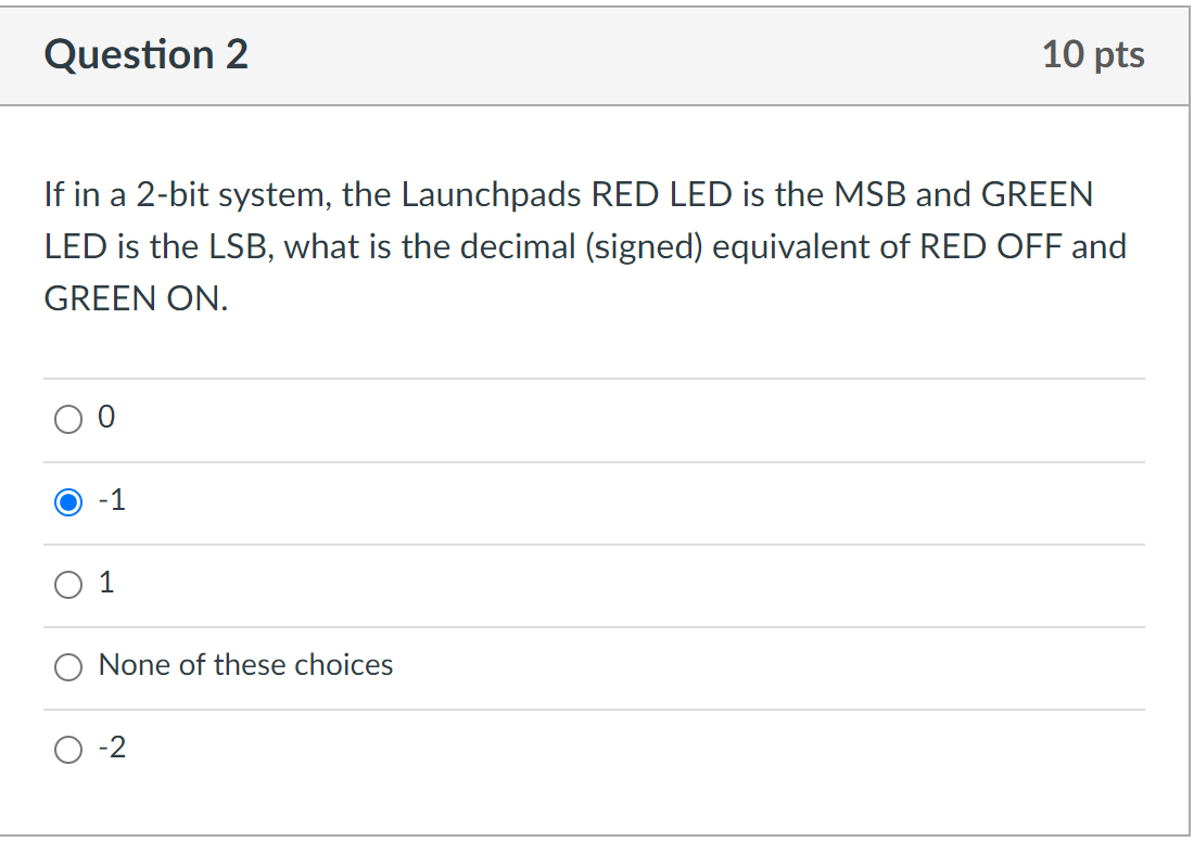 Solved If in a 2-bit system, the Launchpads RED LED is the | Chegg.com