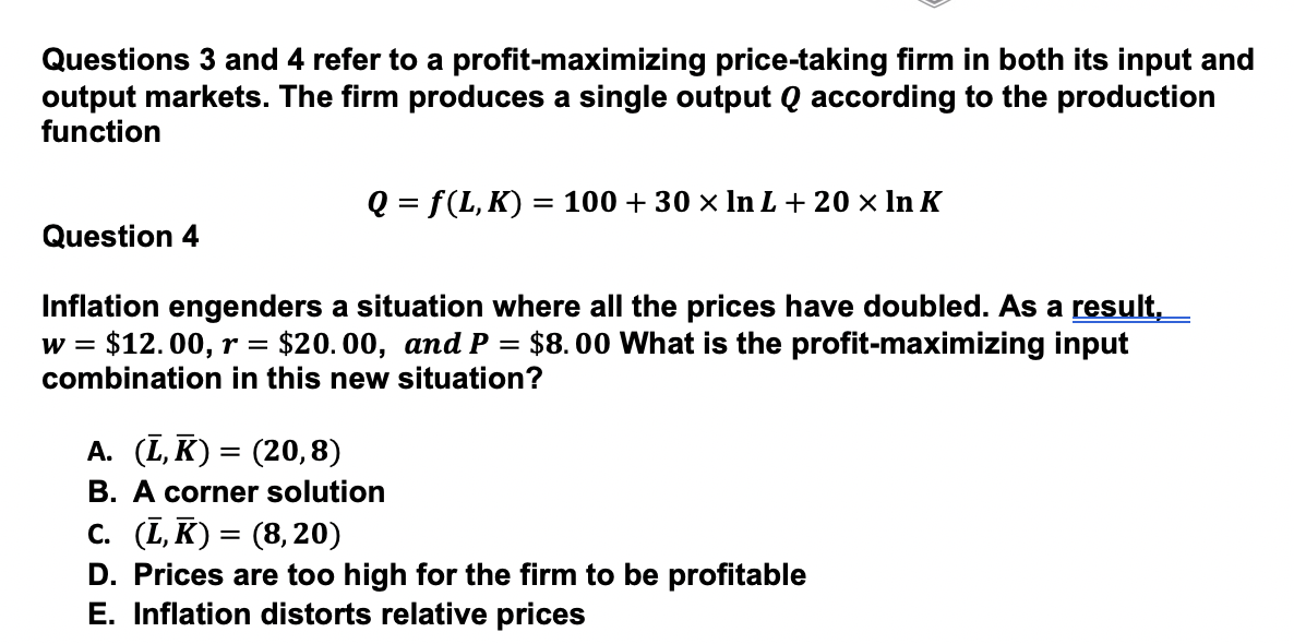 Solved Questions 3 and 4 refer to a profit-maximizing | Chegg.com