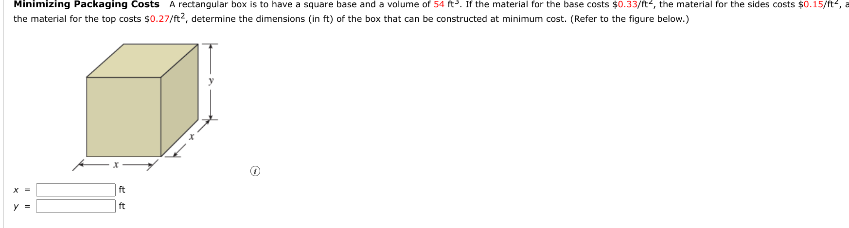 Solved Minimizing Packaging Costs A rectangular box is to | Chegg.com