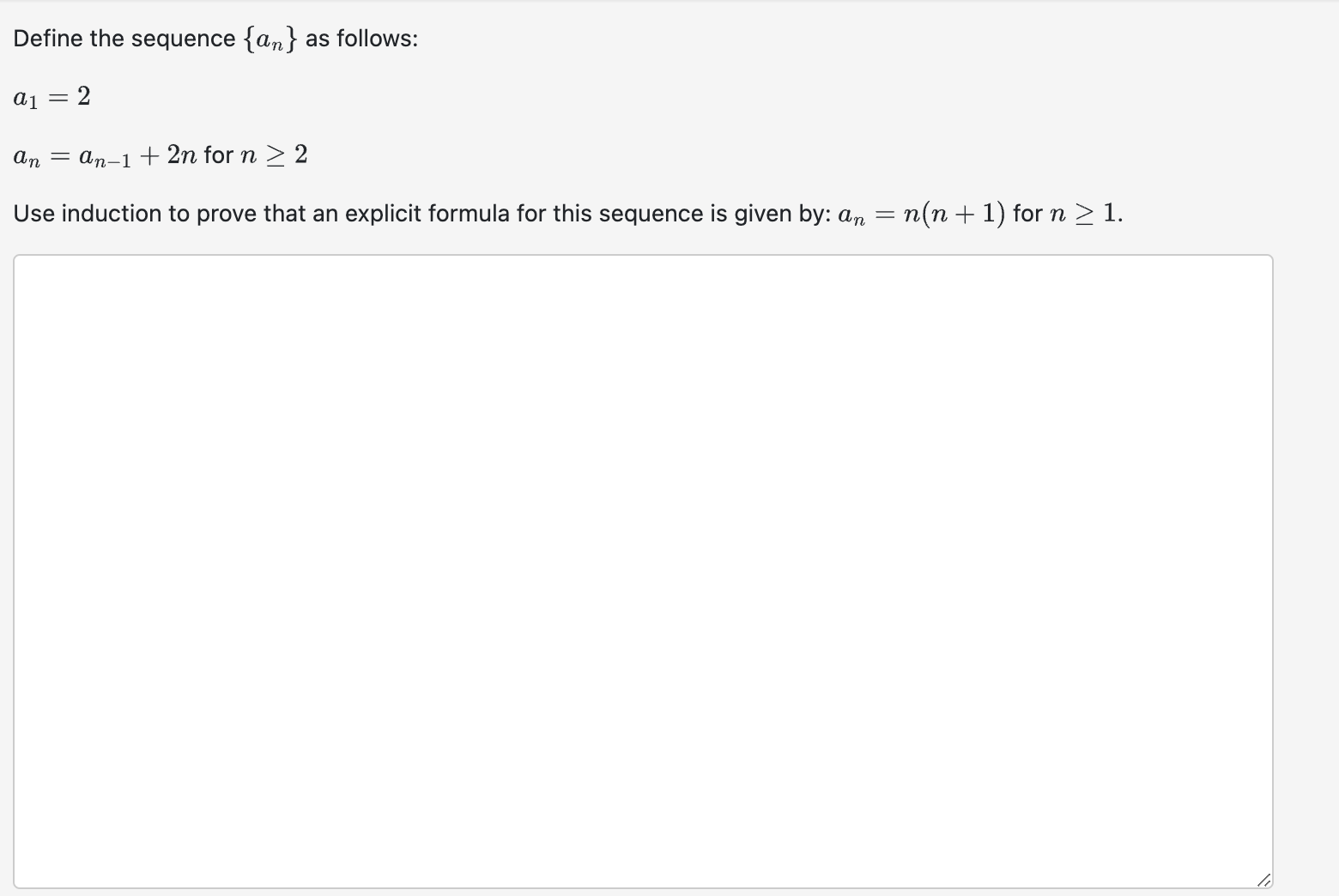 Solved Define the sequence {an} as follows: a1=2an=an−1+2n | Chegg.com