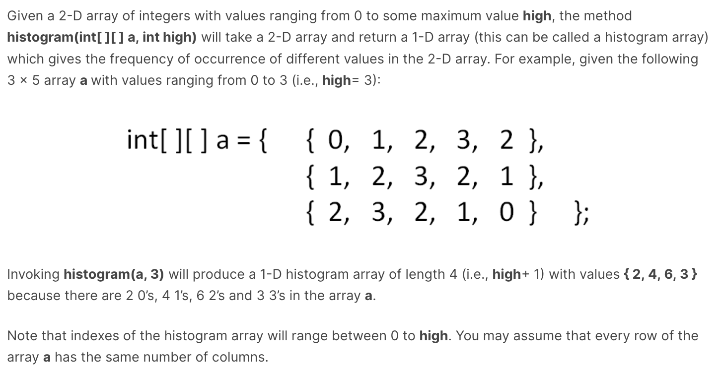 Solved Given A 2 D Array Of Integers With Values Ranging 