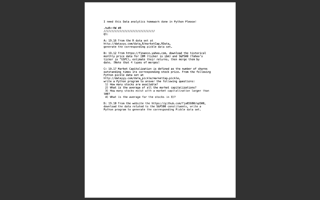 I need this Data analytics homework done in Python | Chegg.com