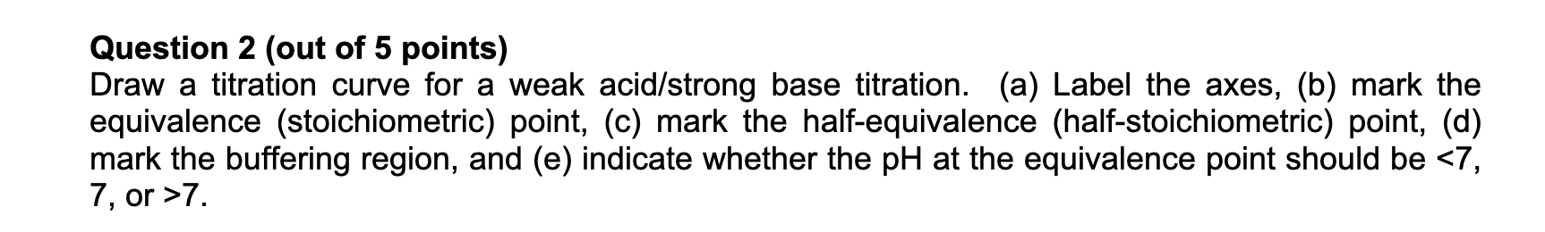 Solved Question 2 (out of 5 ﻿points)Draw a titration curve | Chegg.com