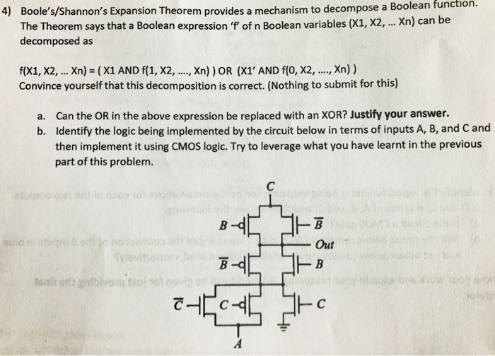 Solved a Boolean fu 4) Boole's/Shannon's Expansion Theorem | Chegg.com