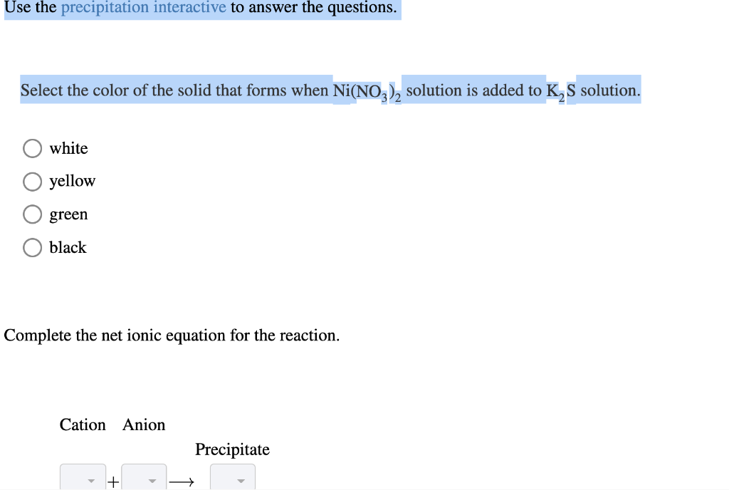 Solved Use the precipitation interactive to answer the | Chegg.com
