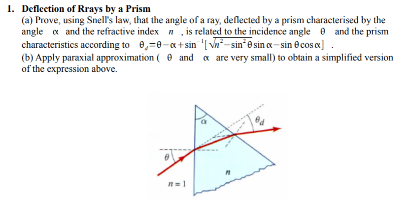 Solved 1. Deflection of Rrays by a Prism (a) Prove, using | Chegg.com