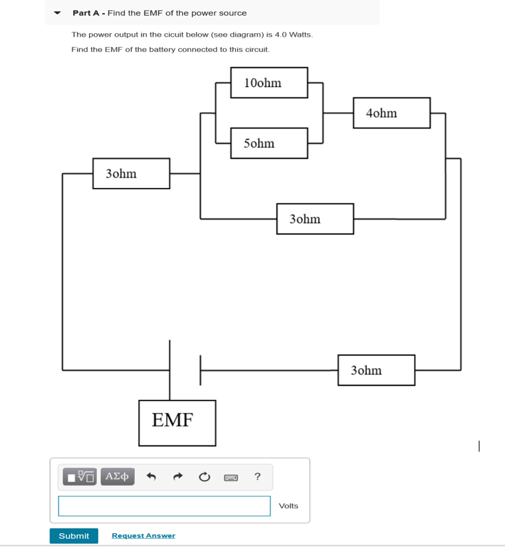 Solved Part A - Find the EMF of the power source The power | Chegg.com