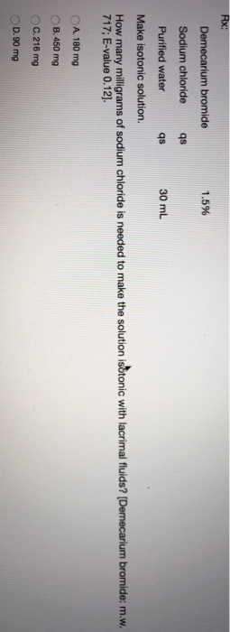 Solved 1.5% Demecarium bromide Sodium chloride qs Purified | Chegg.com