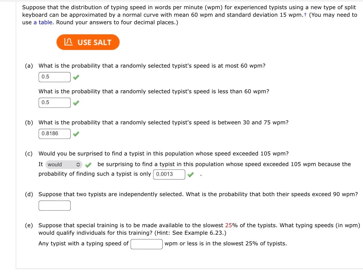 Solved Suppose that the distribution of typing speed in | Chegg.com