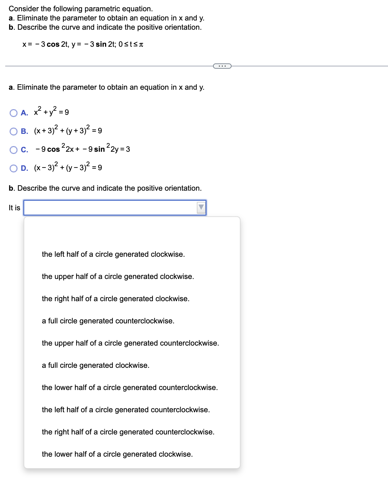 Solved Consider the following parametric equation.a. | Chegg.com