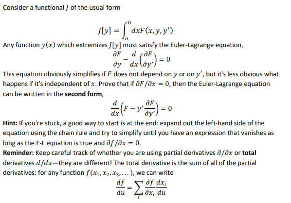 Solved Consider a functional J of the usual form Jby] = | Chegg.com