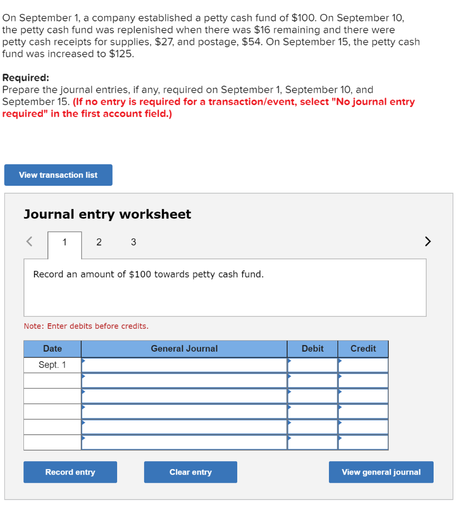 Solved On September 1, a company established a petty cash | Chegg.com