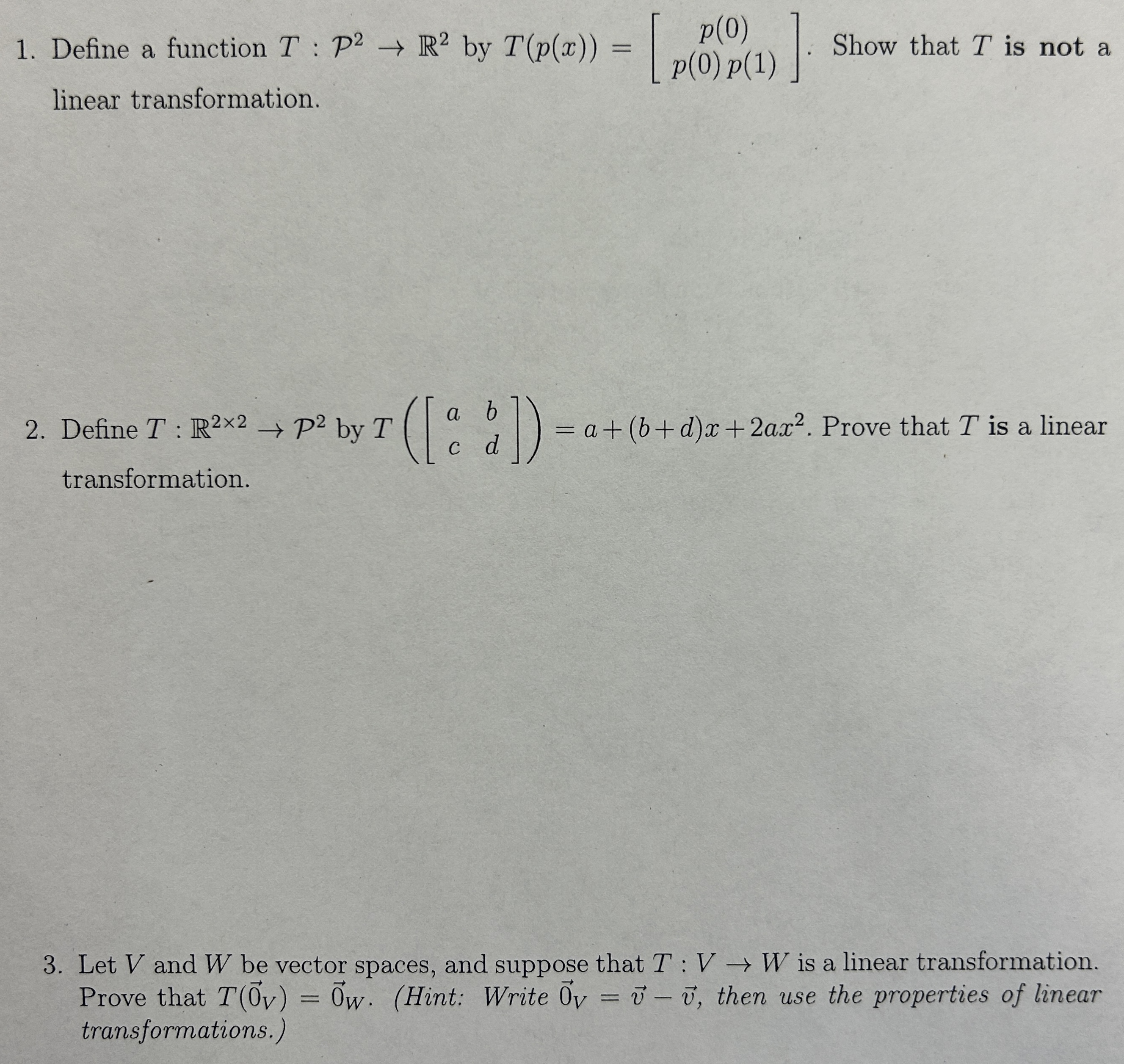Solved 1. Define a function T:P2→R2 by | Chegg.com