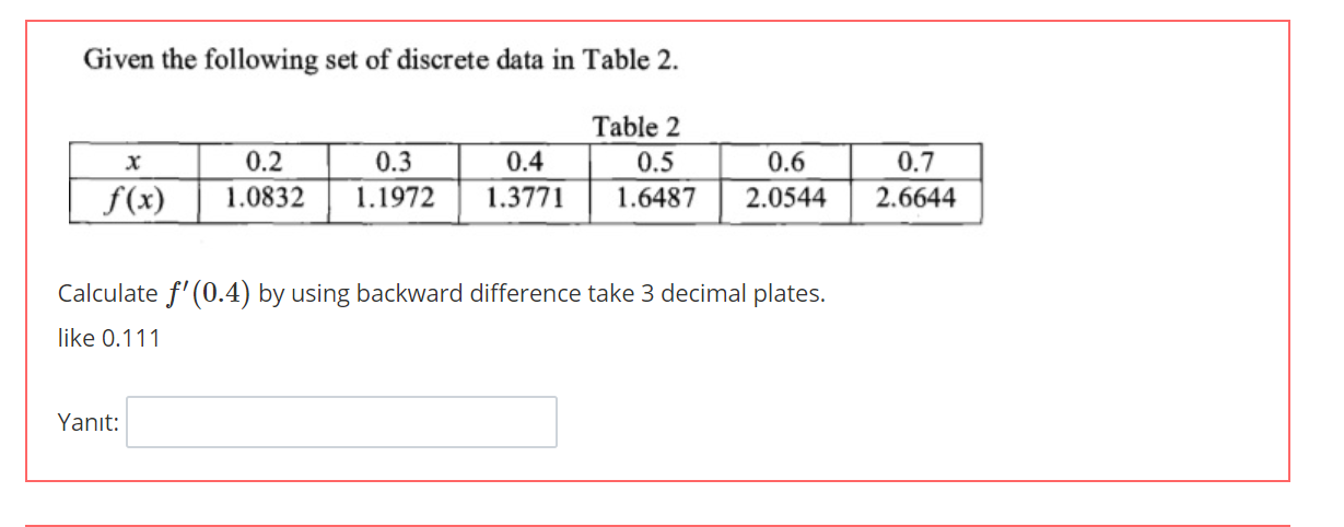 Solved Given the following set of discrete data in Table 2. | Chegg.com
