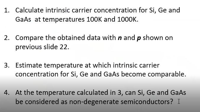 1. Calculate intrinsic carrier concentration for Si, | Chegg.com