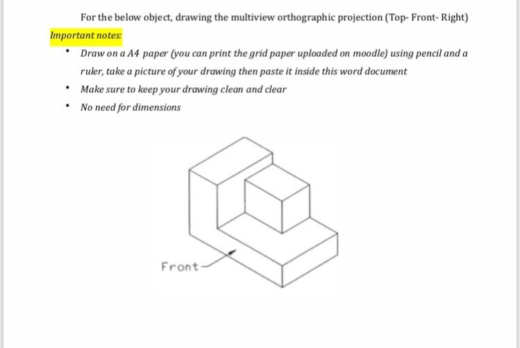 Solved For the below object, drawing the multiview | Chegg.com