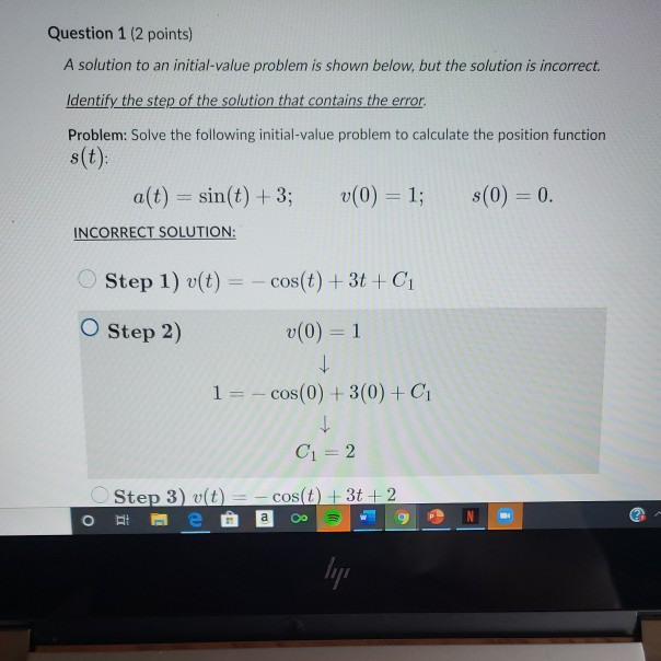 Solved Question 1 (2 points) A solution to an initial-value | Chegg.com