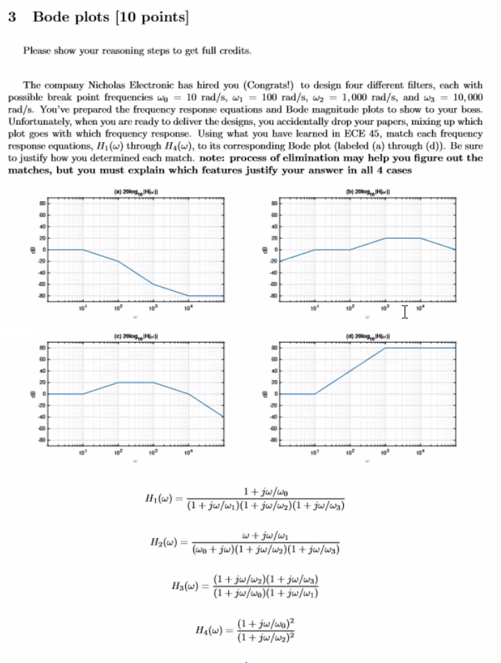 Solved 3 Bode plots (10 points) Please show your reasoning | Chegg.com