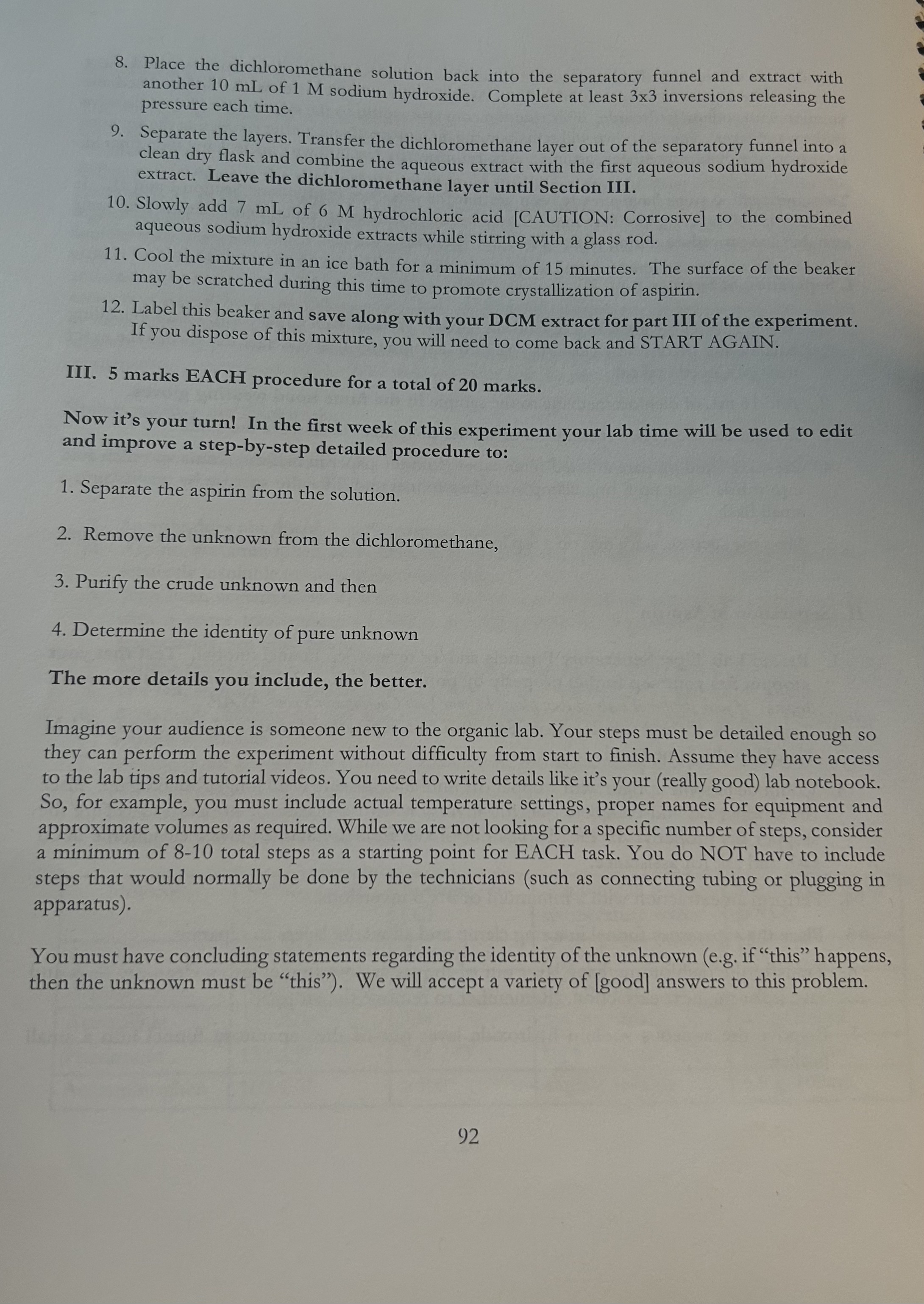 Solved 8. Place the dichloromethane solution back into the | Chegg.com