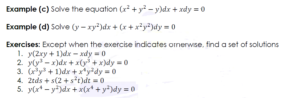 Solved Example (c) Solve the equation (x2 + y2 – y)dx + xdy | Chegg.com