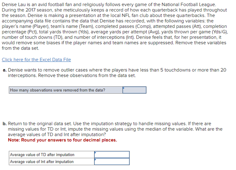 Solved Denise Lau is an avid football fan and religiously | Chegg.com