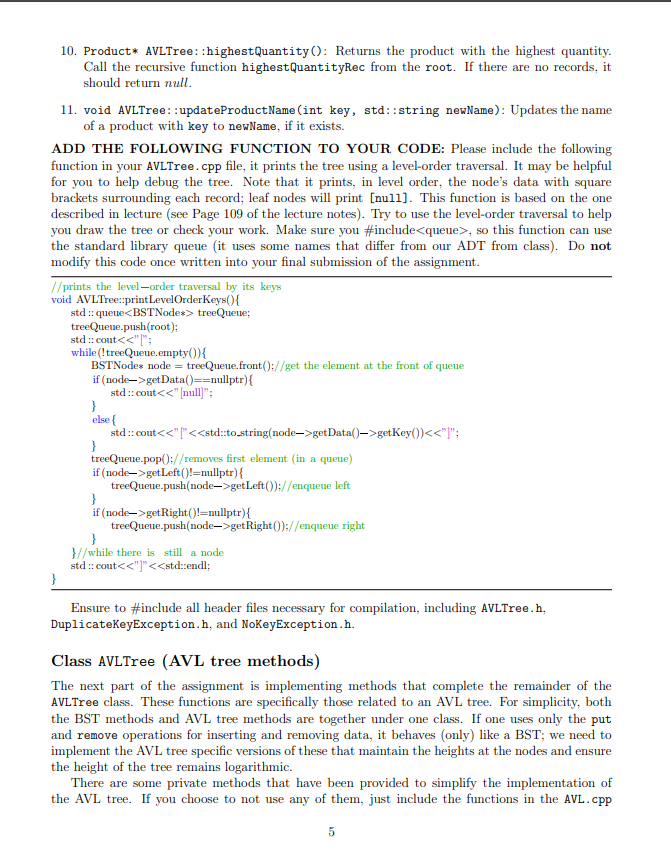 Solved Class AVLTree (BST methods) We are implementing a | Chegg.com