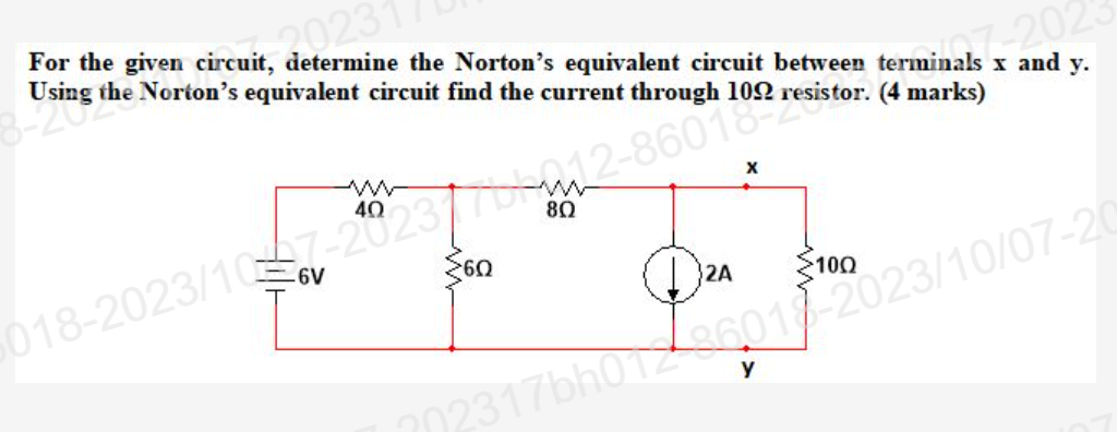 Solved For the given circuit, determine the Norton's | Chegg.com