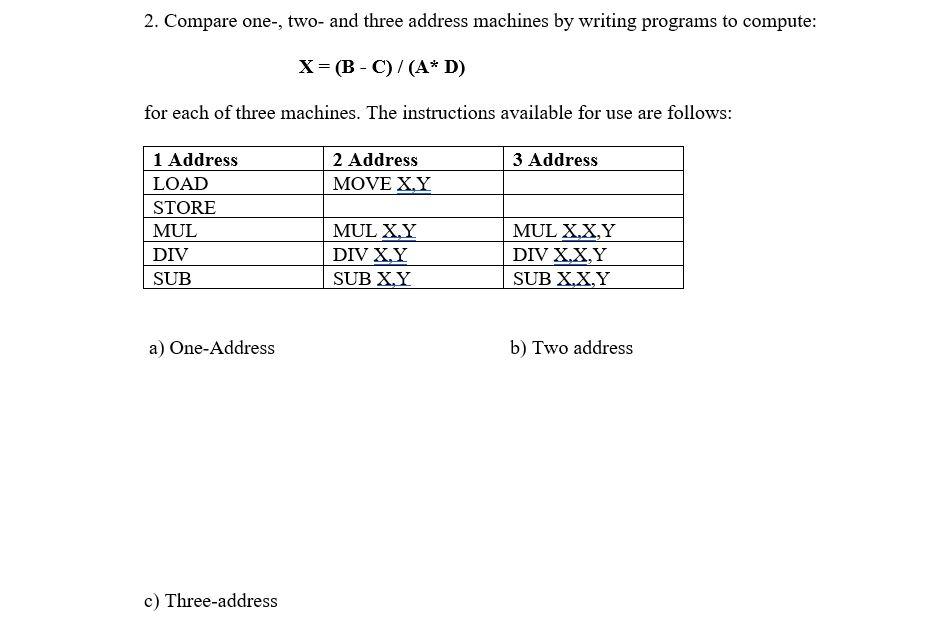 2. Compare one-, two- and three address machines by | Chegg.com