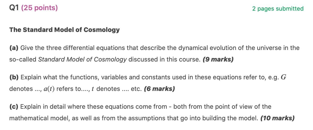 Solved 2 pages submitted The Standard Model of Cosmology (a) | Chegg.com