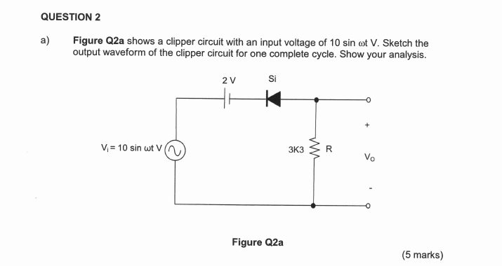 Solved QUESTION 2 a) Figure Q2a shows a clipper circuit with | Chegg.com