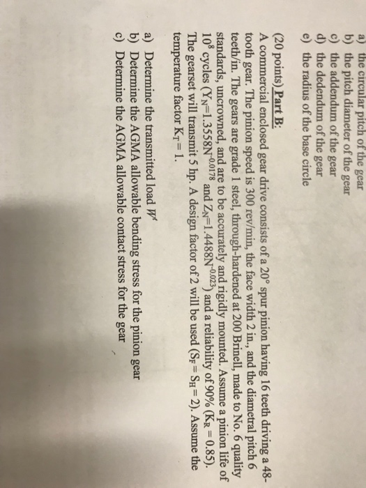Solved a) the circular pitch of the gear b) the pitch | Chegg.com