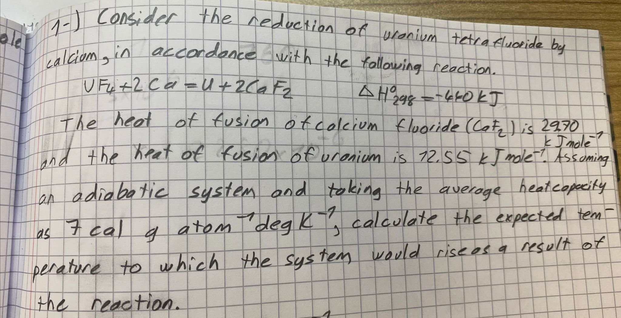 Solved Qle.1-) ﻿Consider the reduction of uronium | Chegg.com