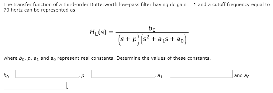 Solved The transfer function of a third-order Butterworth | Chegg.com