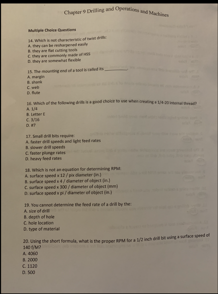 Solved Chapter 9 Drilling and Operations and Machines | Chegg.com