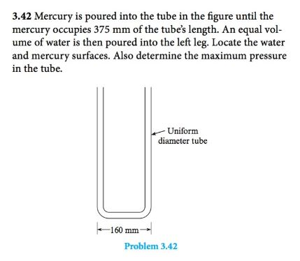 Solved 3.42 Mercury is poured into the tube in the figure | Chegg.com