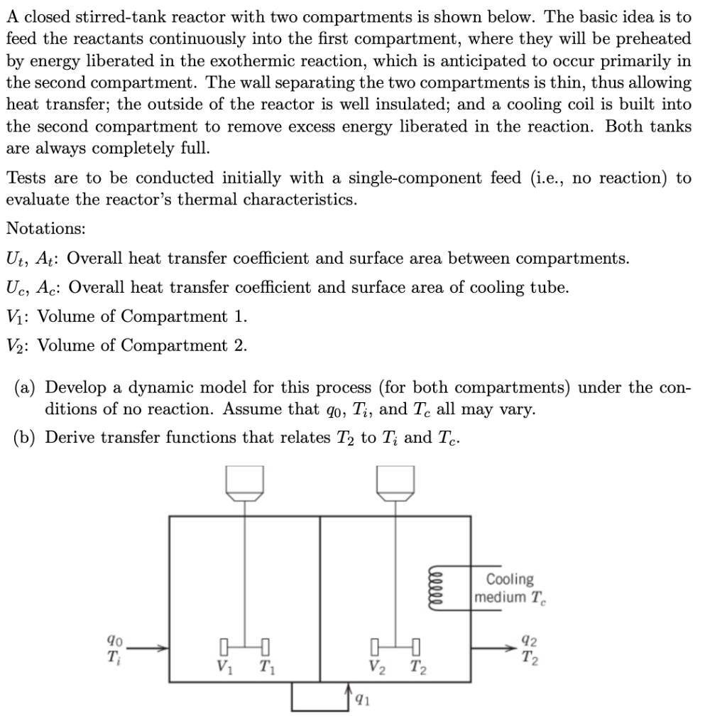 Solved A closed stirred-tank reactor with two compartments | Chegg.com