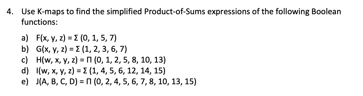 Solved Use K-maps to find the simplified Product-of-Sums | Chegg.com