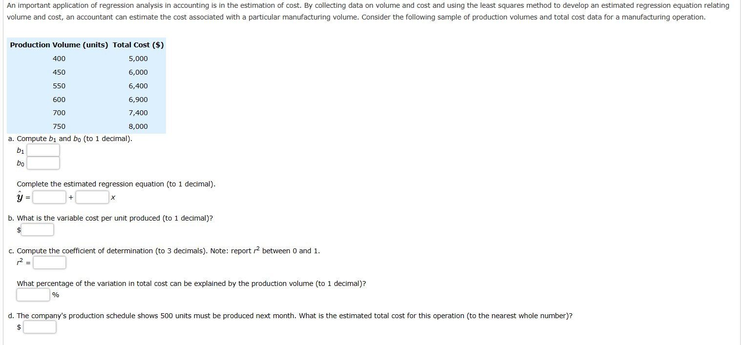 Solved a. Compute b1 and b0 (to 1 decimal). b1 b0 Complete | Chegg.com