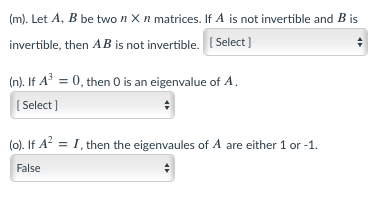 Solved (m). Let A, B be two nxn matrices. If A is not | Chegg.com