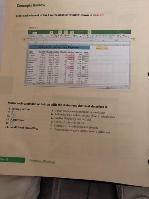 Solved Concepts Review Label each element of the Excel | Chegg.com
