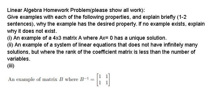Solved Linear Algebra Homework Problem(please show all | Chegg.com